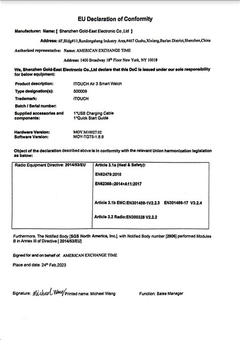 Eu Declaration Of Conformity
