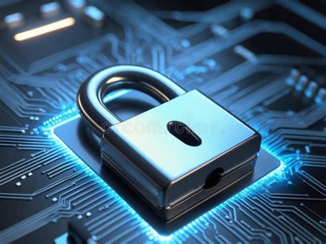Metallic Padlock On Glowing Circuit Board Digital Security Concept