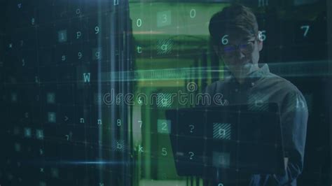 Animation Of Cyber Attack Warning Text Over Asian It Man With Laptop