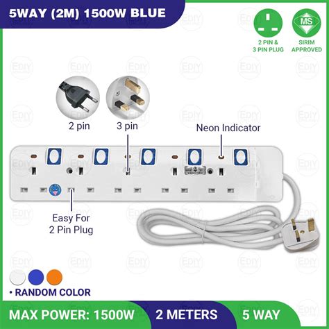 SIRIM Trailing Socket Plug Extension Multiple Power Strip Plug Adapter Adaptor Holder Wire