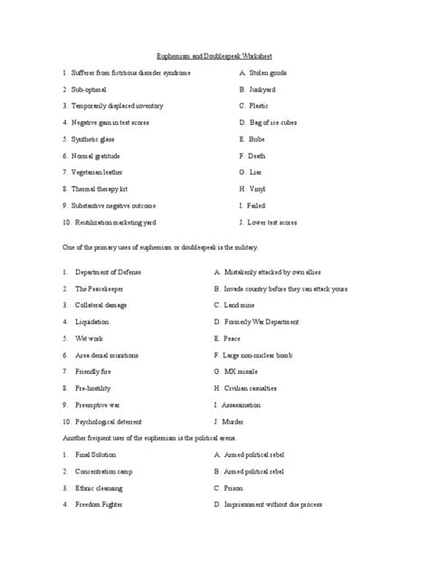 Euphemism Worksheet