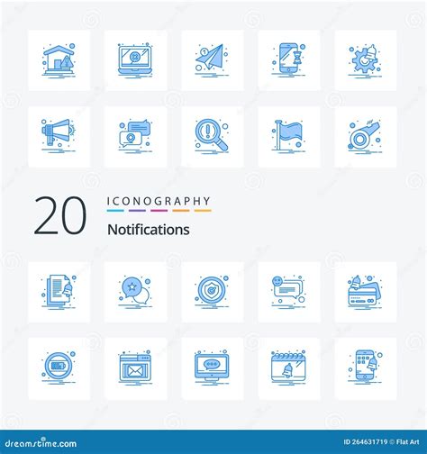 20 Notifications Blue Color Icon Pack Like Notification Card Caution Smile Bubble Stock Vector