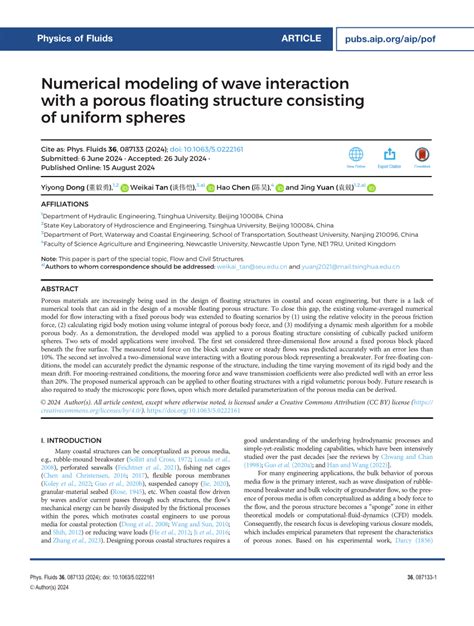 PDF Numerical Modeling Of Wave Interaction With A Porous Floating Structure Consisting Of