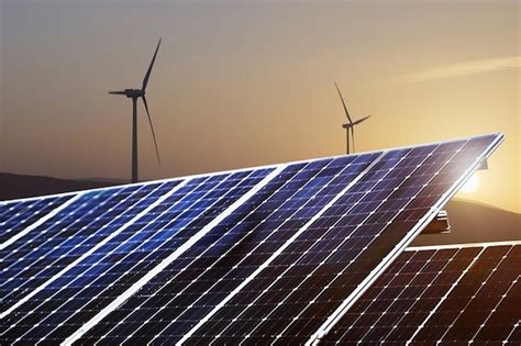Solar Panels With Wind Turbines Premium Ai Generated Image