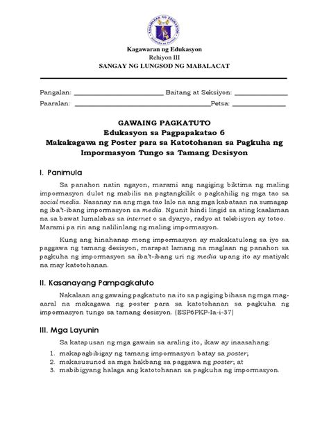 Evaluated Esp6 Q1 Wk8 Makakagawa Ng Poster Para Sa Katotohanan Sa