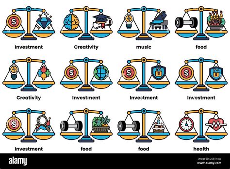 A Set Of Illustrations In The Concept Of Scales And Various Things In Line Drawing Style Stock