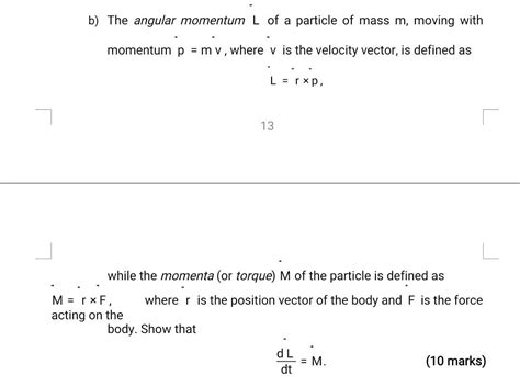 Solved B The Angular Momentum L Of A Particle Of Mass M Chegg