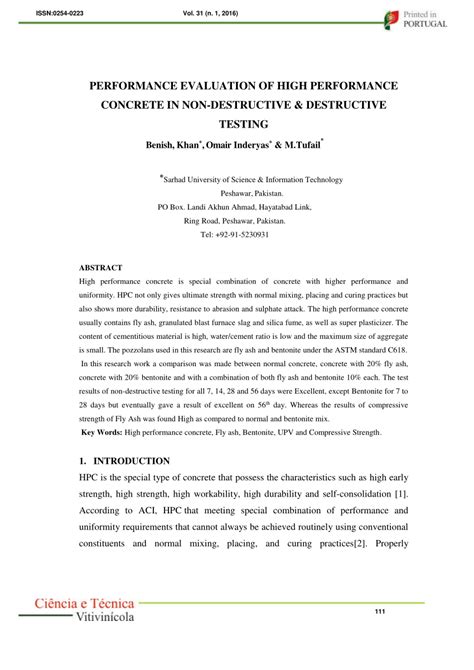 Pdf Performance Evaluation Of High Performance Concrete In Non Destructive And Destructive Testing