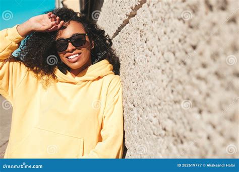 Beautiful Black Woman With Afro Curls Hairstyle Stock Image Image Of Naughty Happiness 282619777