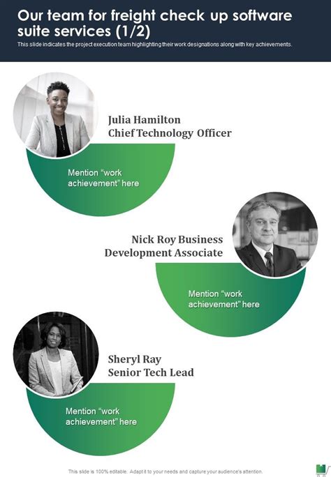 Our Team For Freight Check Up Software Suite Services One Pager Sample Example Document Ppt Template