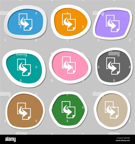 Copy File Sign Icon Duplicate Document Symbol Multicolored Paper Stickers Vector Illustration