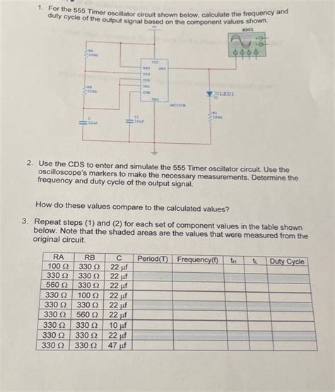 Solved 1 For The 555 Timer Oscillator Circuit Shown Below