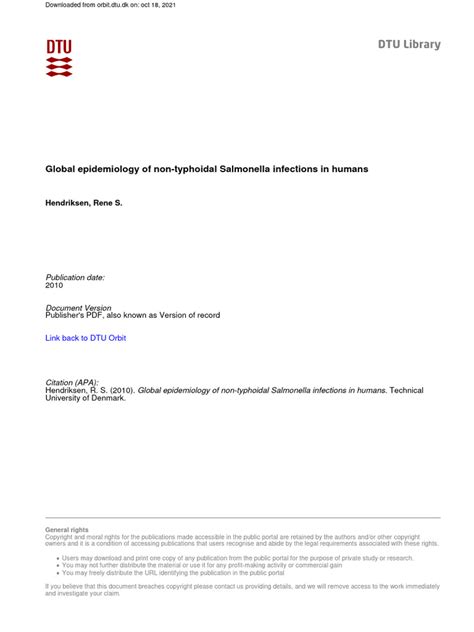 Global Epidemiology Of Non Typhoidal Salmonella Infections In Humans Pdf Medical Specialties