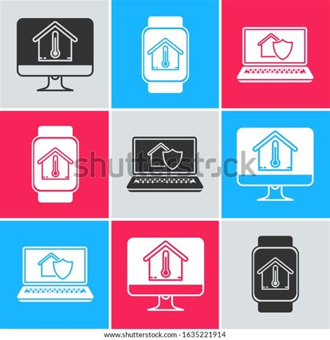Set Computer Monitor House Temperature Smart Stock Vector Royalty Free Shutterstock