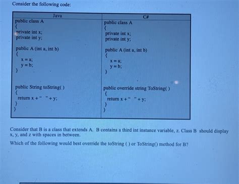 Solved Consider The Following Code Java C Public Class A