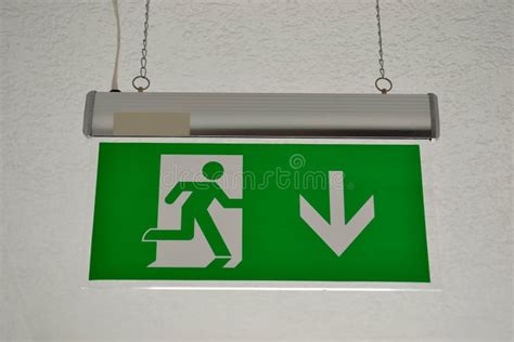 Exit Sign Table Fixed To The Ceiling Stock Image Image Of Door White 142482113