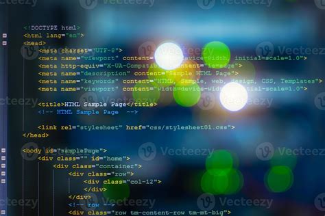 html code on computer monitor and server room background 8612689 stock