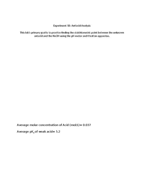 lab experiment 18 experiment 18 antiacid analysis this lab s primary