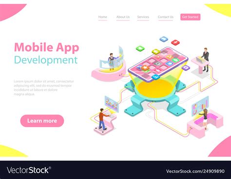 Flat Isometric Landing Page Template Royalty Free Vector