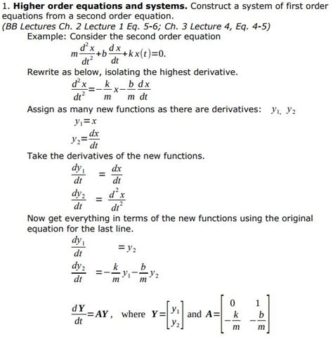 Solved 1 Higher Order Equations And Systems Construct A