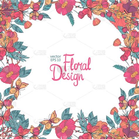 花蝴蝶与花朵浆果框架 花瓣网