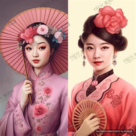 Ai创作图古典女孩化妆 清朝美女插画 国潮民国美女 日本艺妓素材 拿着油纸伞的女人蜡像 清朝美人插画 清宫美女插画 化妆照服饰 转手绘 宫廷