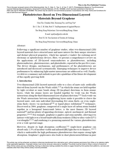 Photodetectors Based On Two Dimensional Layered Materials Beyond Graphene Pdf Graphene