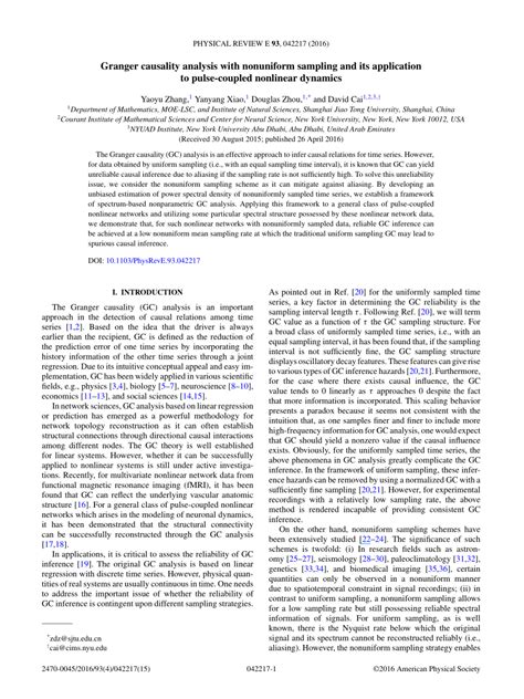 Pdf Granger Causality Analysis With Nonuniform Sampling And Its Application To Pulse Coupled