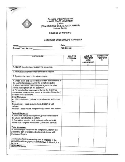 Leopolds Einc Checklist Republic Of The Philippines Cavite State