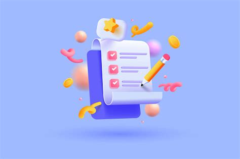 체크리스트 개념의 클립보드의 현대적인 3d 일러스트레이션 3차원 형태에 대한 스톡 벡터 아트 및 기타 이미지 3차원 형태 설문지 연구 Istock