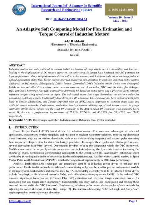 Pdf An Adaptive Soft Computing Model For Flux Estimation And Torque
