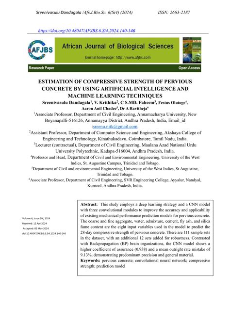 Pdf Estimation Of Compressive Strength Of Pervious Concrete By Using Artificial Intelligence