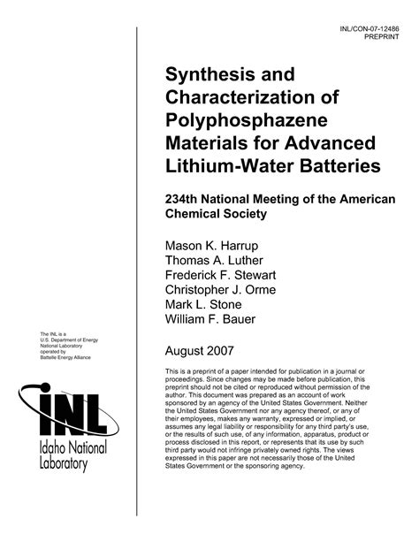 Synthesis And Characterization Of Polyphosphazene Materials For Advanced Lithium Water Batteries