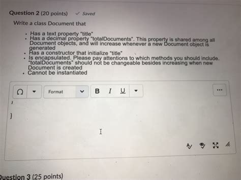 solved question 2 20 points saved write a class document