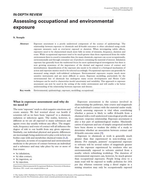 Pdf Assessing Occupational And Environmental Exposure