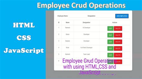Employee CRUD Operations Using HTML,CSS, and JavaScript || Crud Operations using HTML,CSS ...