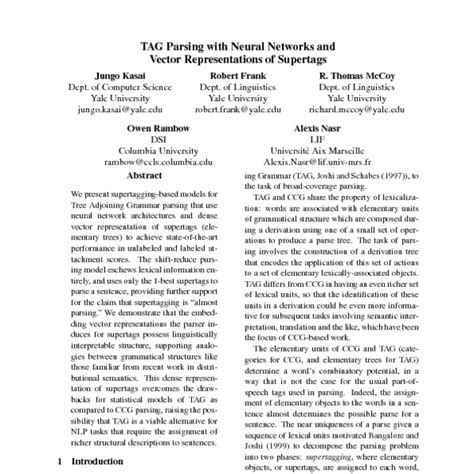 Tag Parsing With Neural Networks And Vector Representations Of Supertags Acl Anthology