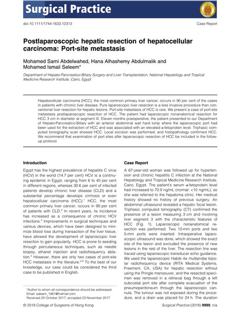 Pdf Post Laparoscopic Hepatic Resection Of Hepatocellular Carcinoma Port Site Metastasis