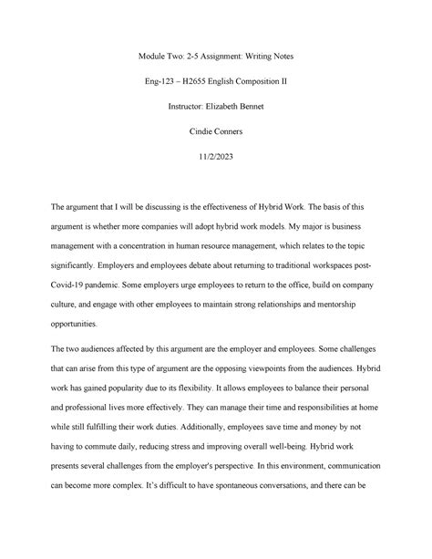 Module Two Assignment Writing Notes Module Two 2 5 Assignment Writing Notes Eng 123 H2655