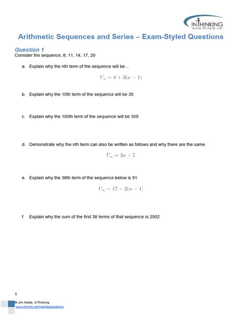 Arithmetic Sequences And Series Exam Styled Questions Pdf