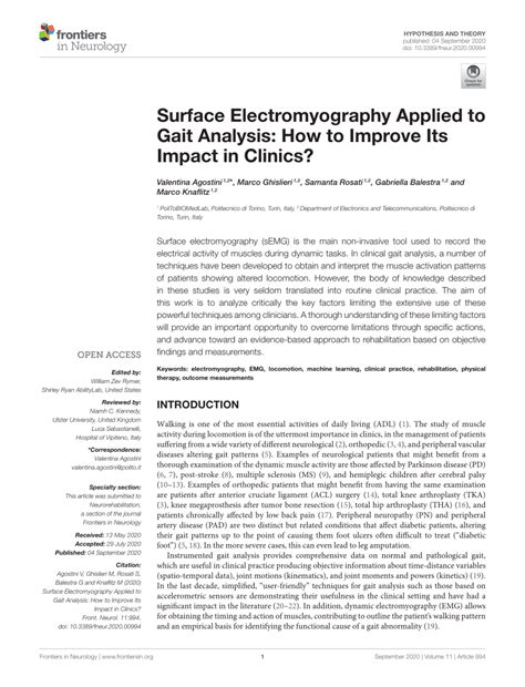 Pdf Surface Electromyography Applied To Gait Analysis How To Improve Its Impact In Clinics