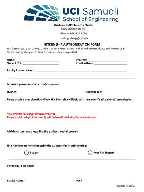 Fillable Online Engineering Uci Internship Authorization Form Fax Email Print Pdffiller