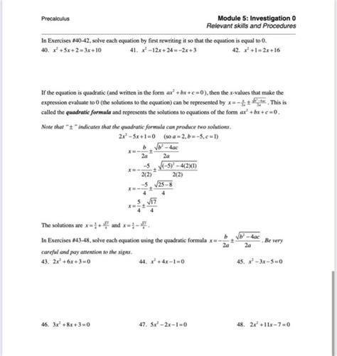Solved Precalculus Module 5 Investigation 0 Relevant Skills