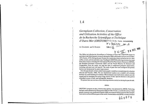 Pdf Germplasm Collection Conservation And Utilization Activities Of The Office De La