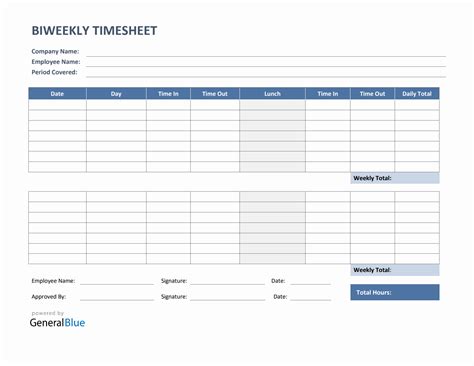 Free Printable Biweekly Timesheet Templates Easy Forms Printables