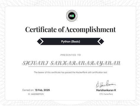 Python Hackerrank Problemsolving Shivani Sankaranarayanan