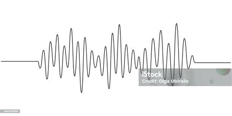다른 진폭을 가진 음파의 연속 한 줄 그리기 배너 음악 웨비나 온라인 교육을위한 간단한 선형 스타일의 음파 편집 가능한 스트로크 낙서 벡터 일러스트 레이 션 한붓그리기에