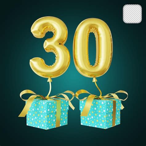 Premium Psd Number 30 Birthday Celebration Gold Balloon 3d Illustration
