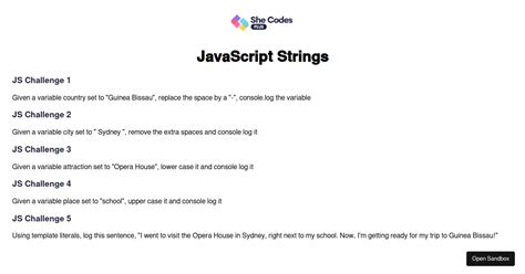 Javascript Strings Solution Codesandbox