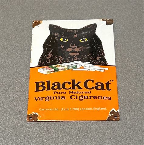 Vintage 12” Domed Black Cat Cigarettes Tobacco Fireworks Porcelain Sign